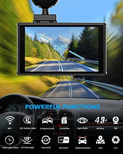ONDASHCAM 4K Dash Cam with 3.5" LCD Display, 2160P UHD Car Camera Built in WiFi & GPS with Night Vision, G-Sensor, WDR, 170°Wide Angle & Parking Monitor (32GB Micro SD Card Included)