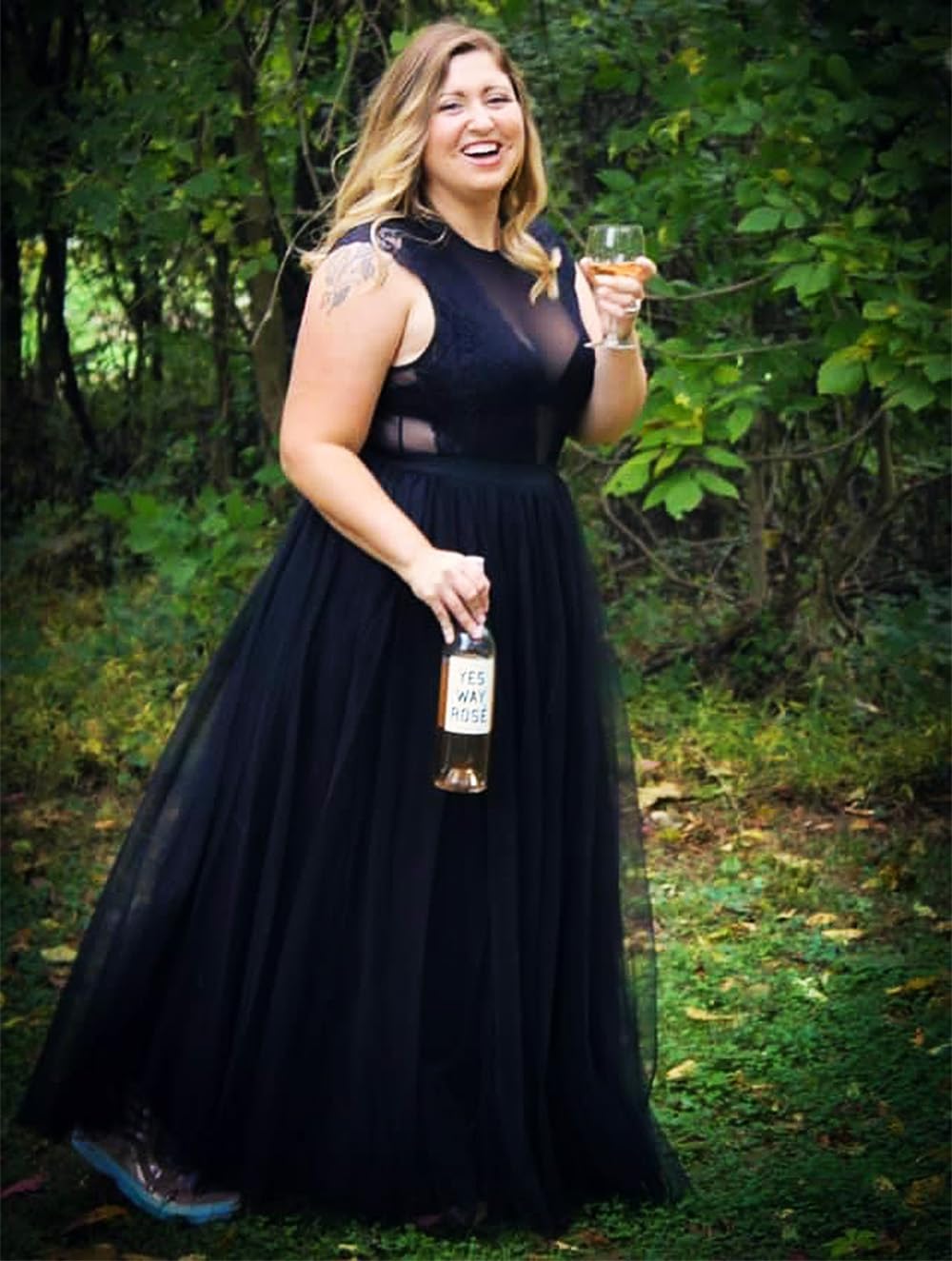 EllieHouse A Line Long Maxi Bridesmaid Tulle Skirt for Wedding Evening Party P68 Black L