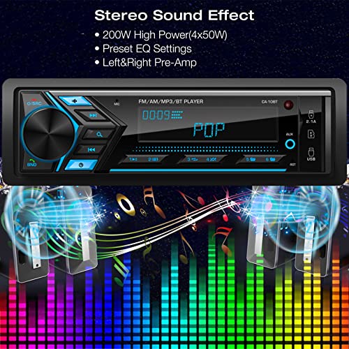 Bluetooth Car Stereo Marine Radio: Single Din LCD Display Audio - Multimedia MP3 Player with FM/AM Radio | Dual USB/SD Card/AUX-in | 2.1A Quick Charge | APP Control | IR Remote