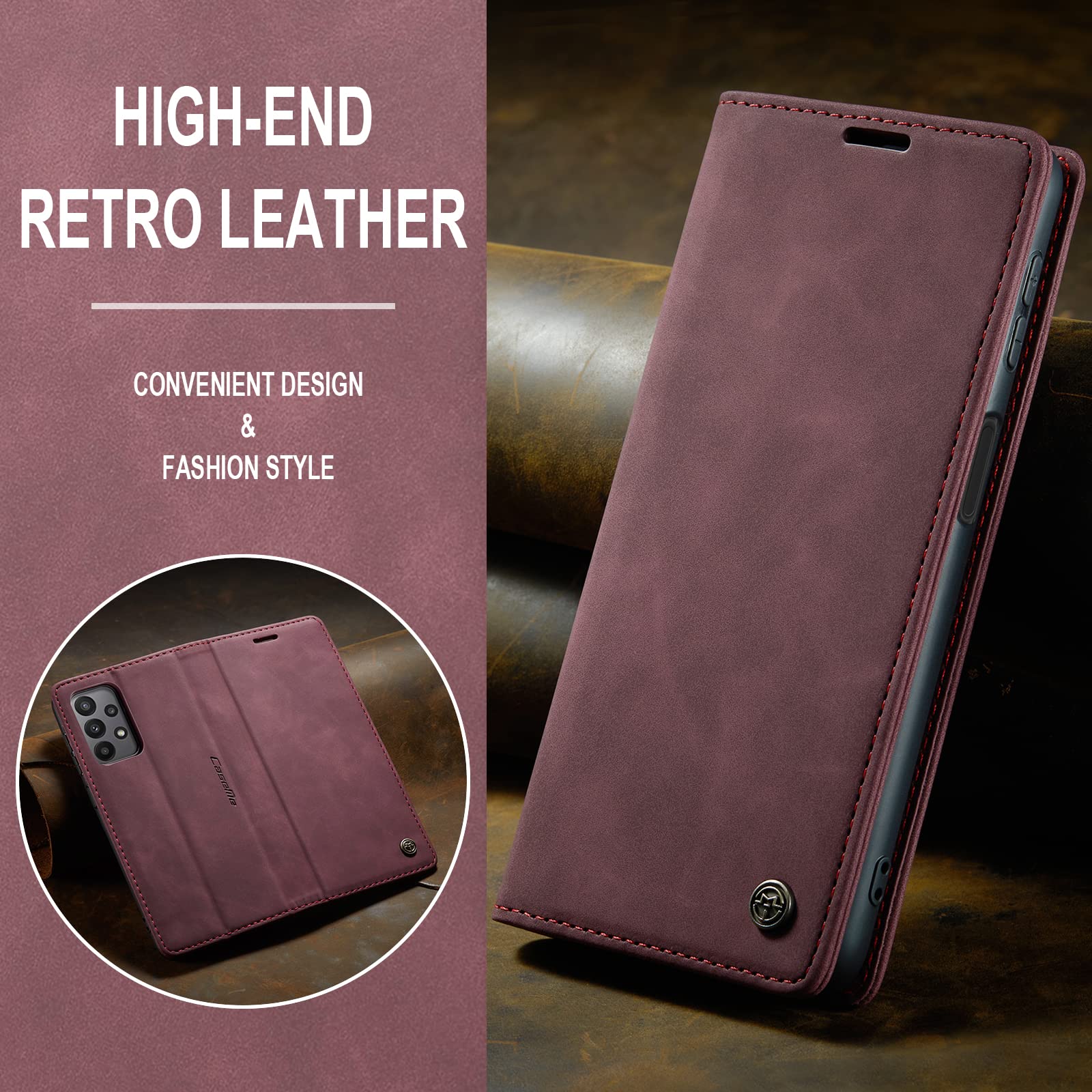 FCOZCKLOM Compatible with Samsung Galaxy A23 Wallet Phone Case with Card Holder Kickstand Protective Flip Folio Leather Case Wallet for Samsung Galaxy A23 6.6 inch (Wine Red)