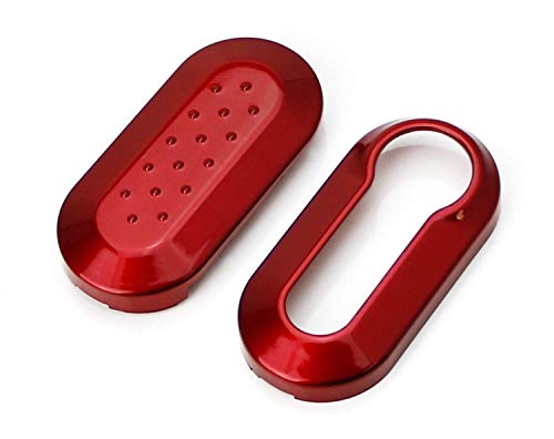 iJDMTOY (1) Exact Fit Gloss Metallic Red Smart Remote Key Fob Shell Compatible With FIAT 500 500L 500X Abarth 3-Button Folding Blade Key