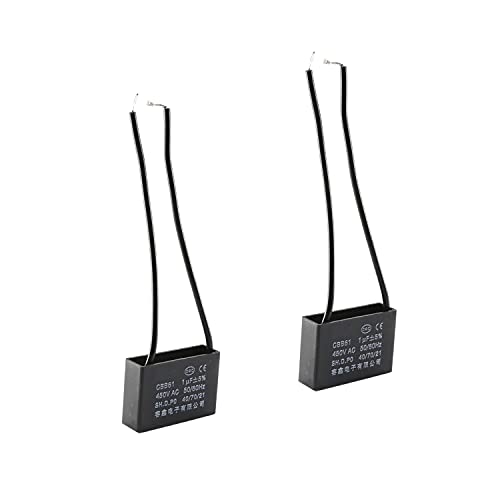 Fielect 2pcs CBB61 Run Capacitor 450V AC 1uF 2 Wires Metallized Polypropylene Film Capacitors for Ceiling Fan