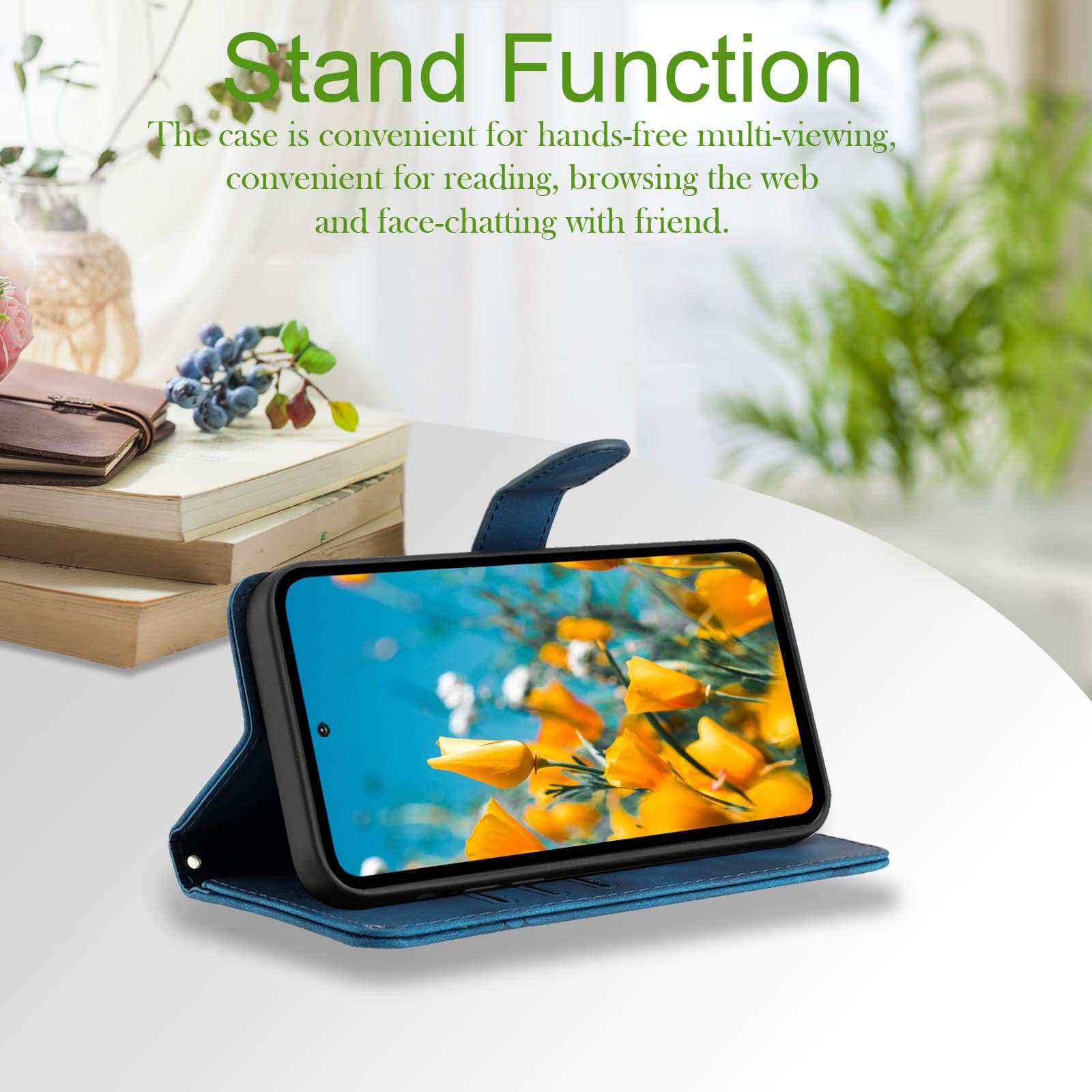 JHWVVTF for Galaxy S21 Case Wallet, Card Holder, Wrist Strap, Kickstand, Magnetic Closure, PU Leather Pattern Flip Cover, Shockproof Protective for Samsung S21 Phone Case (Blue)
