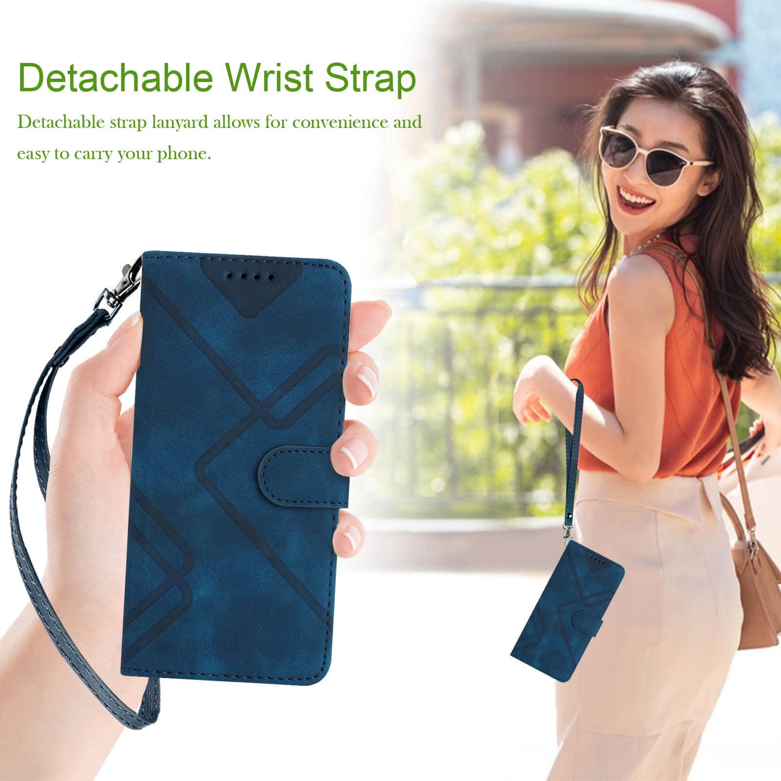 JHWVVTF for Galaxy S21 Case Wallet, Card Holder, Wrist Strap, Kickstand, Magnetic Closure, PU Leather Pattern Flip Cover, Shockproof Protective for Samsung S21 Phone Case (Blue)