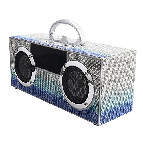 Wireless Express - Mini Boombox with LED Speakers โ Retro Bluetooth Speaker w/Enhanced FM Radio - Perfect for Home and Outdoor (Blue Bling)