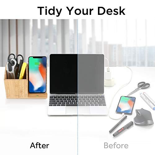 Veelink Bamboo Wireless Charger with Organizer Wood Wireless Charging Station iPhone SE 2020/11/Xs MAX/XR/XS/X/8/8, Samsung S20/S10/S9/S8/Note 10(Standard)