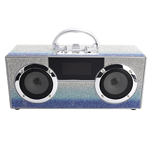 Wireless Express - Mini Boombox with LED Speakers โ Retro Bluetooth Speaker w/Enhanced FM Radio - Perfect for Home and Outdoor (Blue Bling)