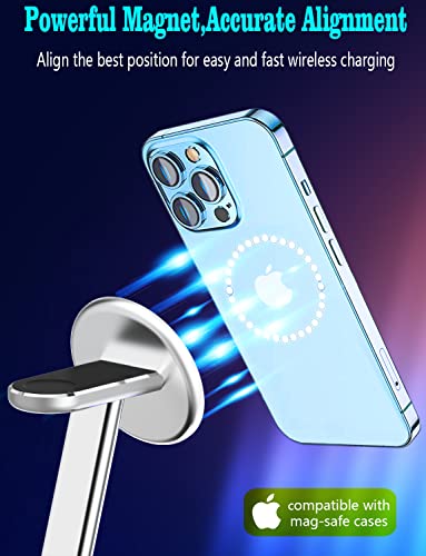 Aluminum Alloy 3 in 1 Magnetic Wireless Charging Station,Fast Wireless Charging Compatible with Magsafe Charger Stand for iPhone 14 13 12 Pro/Pro Max/Mini/14 Plus,Apple Watch 8 7 SE 6 5 4 3 2,Airpods
