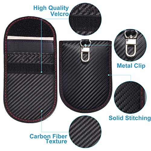 Faraday Bag for Key Fob (2 Pack), TICONN Faraday Cage Protector - Car RFID Signal Blocking, Anti-Theft Pouch, Anti-Hacking Case Blocker (Carbon Fiber Texture)