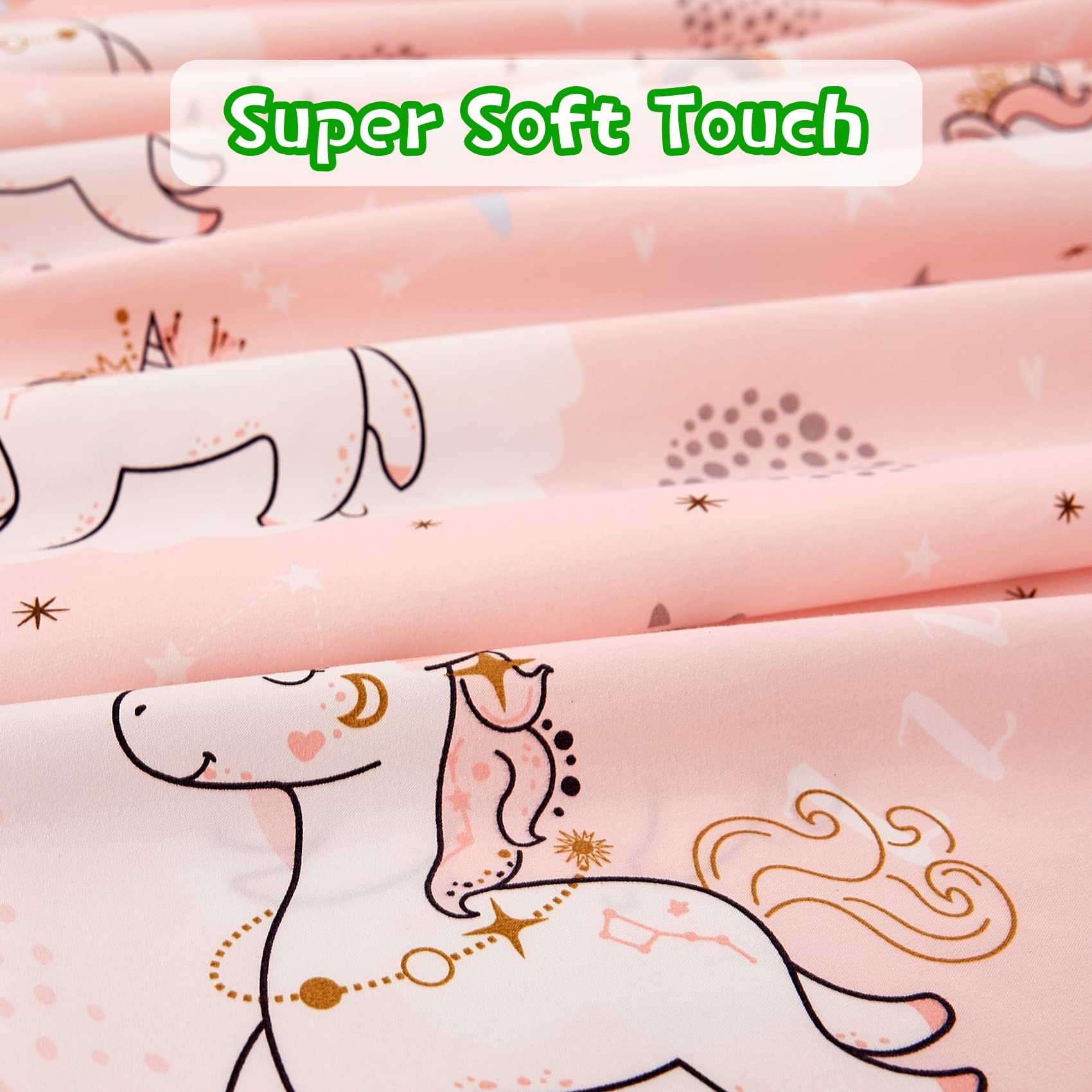 JSD Pink Unicorn Kids Sheet Set Twin Size, 3 Piece Girls Rainbow Printed Microfiber Bed Sheets Deep Pocket