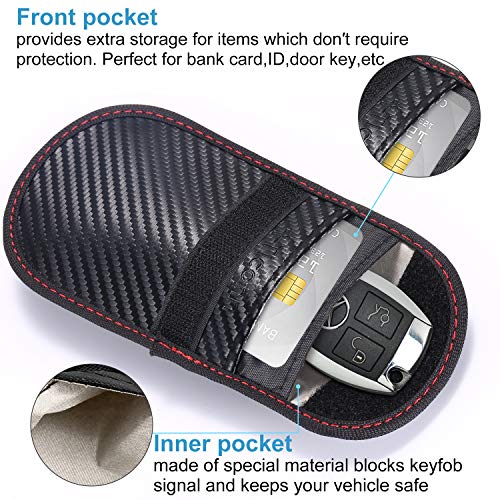 Faraday Bag for Key Fob (2 Pack), TICONN Faraday Cage Protector - Car RFID Signal Blocking, Anti-Theft Pouch, Anti-Hacking Case Blocker (Carbon Fiber Texture)
