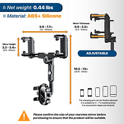 TSR HOME Rearview Mirror Phone Holder for Car, 360° Rotating Rear View Mirror Phone Mount, Multifunctional PhoneUniversal Car Phone Holder for All Smartphones