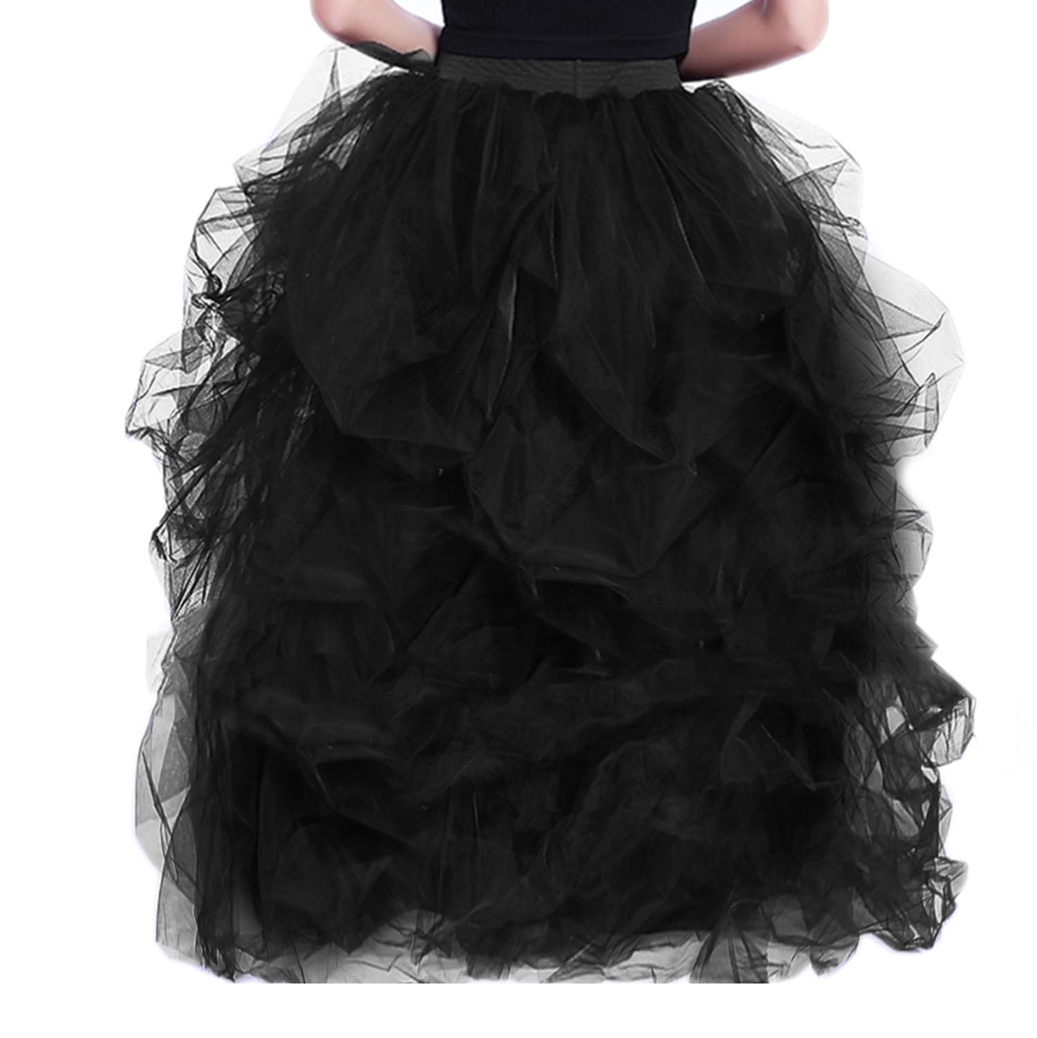 WDPL Women's Long Tulle Split Skirts Ruffles Prom Party Skirts Large Black