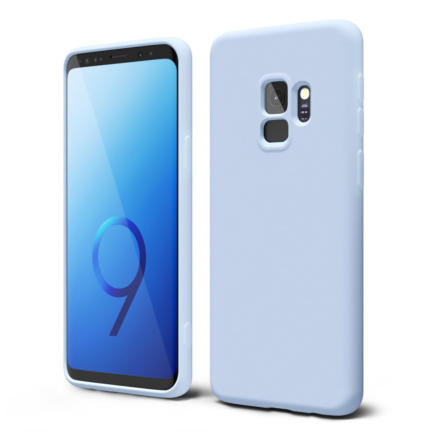 oakxco for Samsung Galaxy S9 Phone Case Liquid Silicone, Cute Thin Slim Soft Rubber TPU Plain Smooth Gel Cover for Women Girl Aesthetic, Matte Solid Protective & Shockproof, Aqua Sky Baby Light Blue