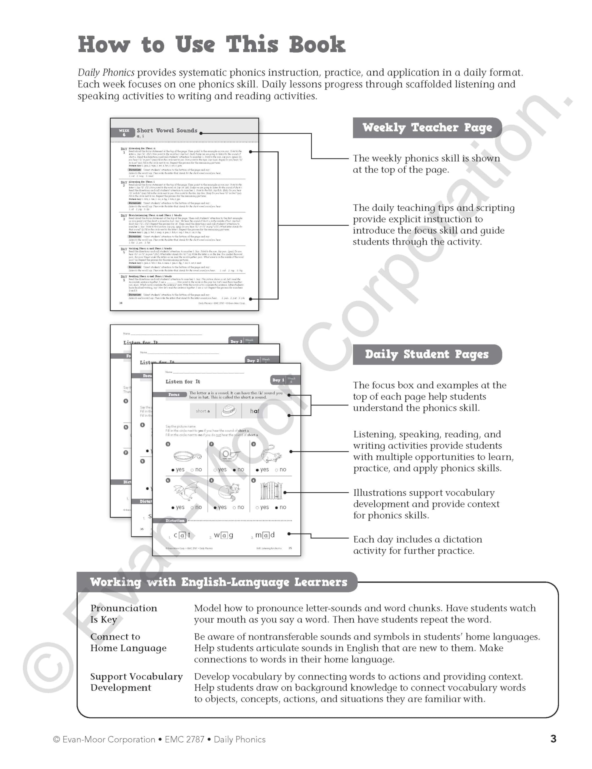 Evan-Moor Daily Phonics, Grade 1, Homeschooling & Classroom Resource Workbook. Phonemic Awareness, Decoding, Word-Study, Teaching Editions, Reproducible Worksheets
