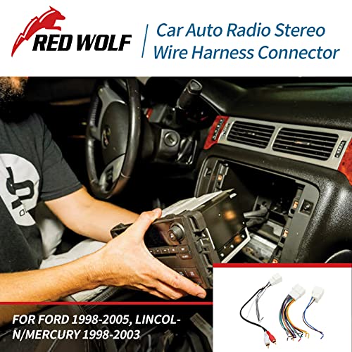 RED WOLF Car Radio Wiring Harness w/RCA Connector Plug AMP/Amplifier CD Player Cable Adapter Premium Sound System for Ford 1998-2005 F150, Lincoln/Mercury 1998-2003 Aftermarket Stereo Install