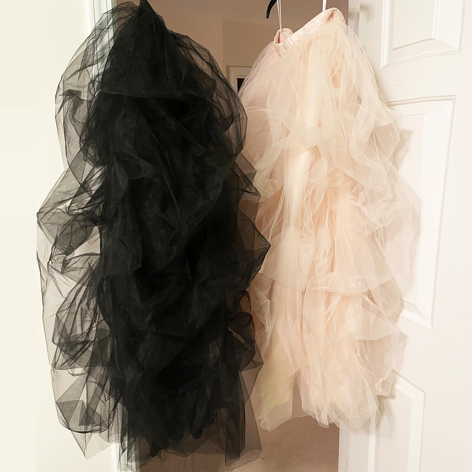 WDPL Women's Long Tulle Split Skirts Ruffles Prom Party Skirts Large Black