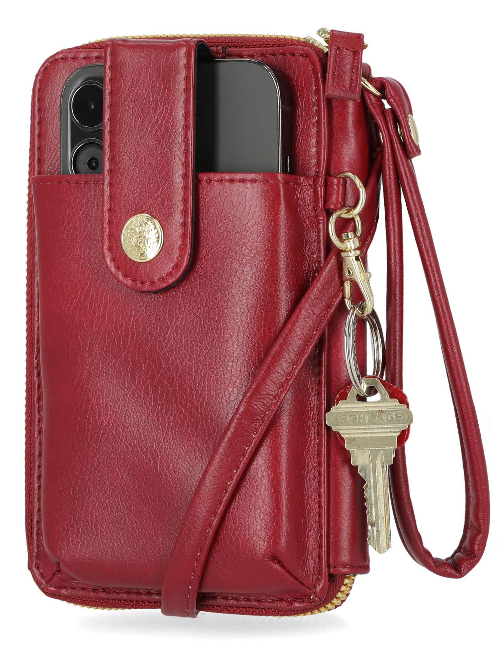 Mundi Jacqui RFID Blocking Crossbody Wallet Bag for Women, Compact Travel Size Cell Phone Holder Purse Vegan Leather, Red