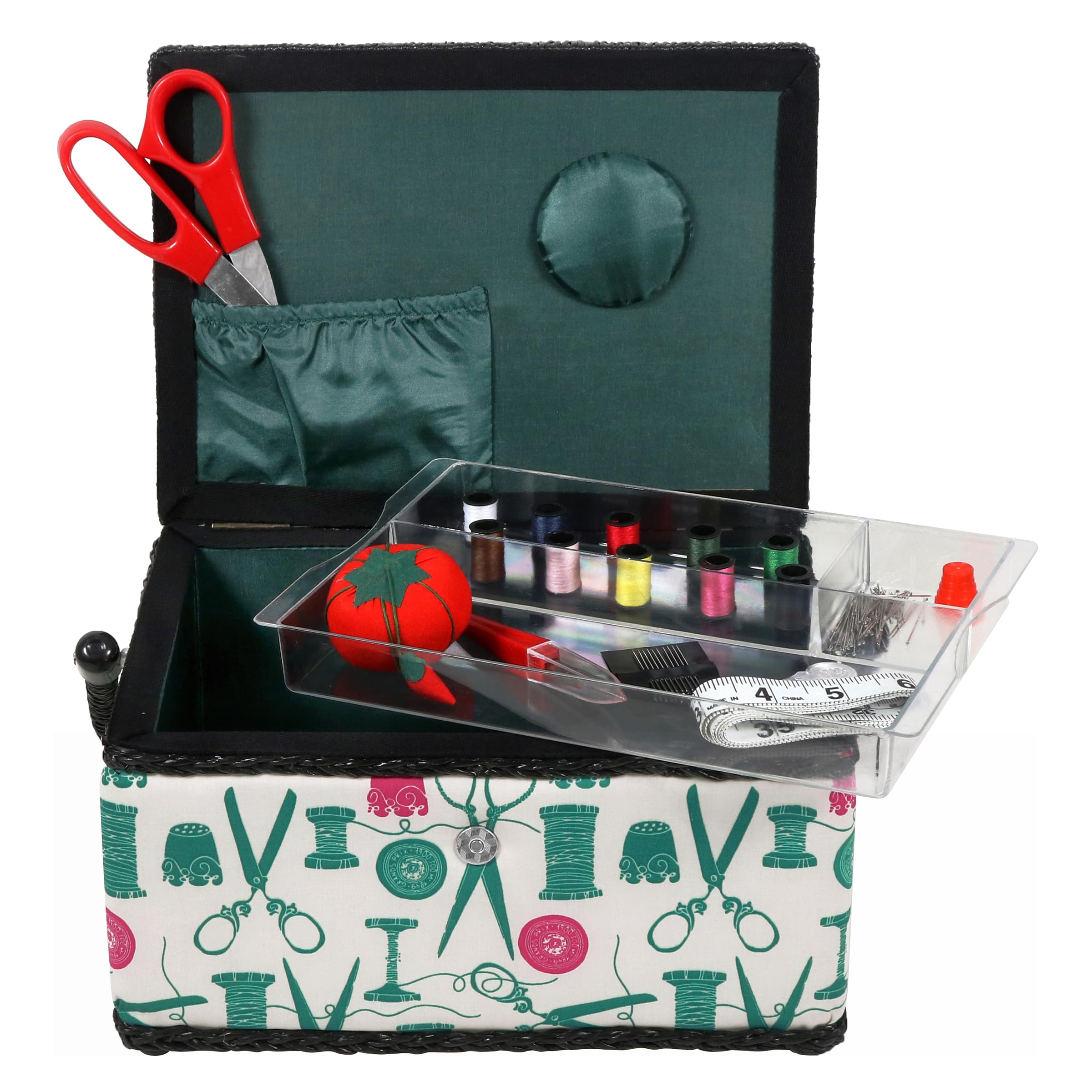 SINGER 07271 Basket with Sewing Notions Kit & Removable Tray-Vintage Spools, Tan