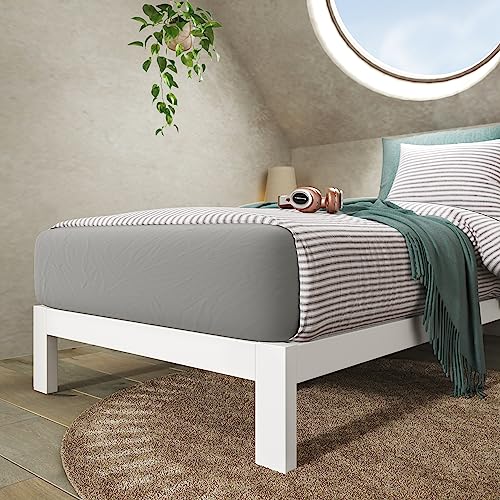 ZINUS Arnav Metal Platform Bed Frame, Wood Slat Support, No Box Spring Needed, Easy Assembly, White, Twin