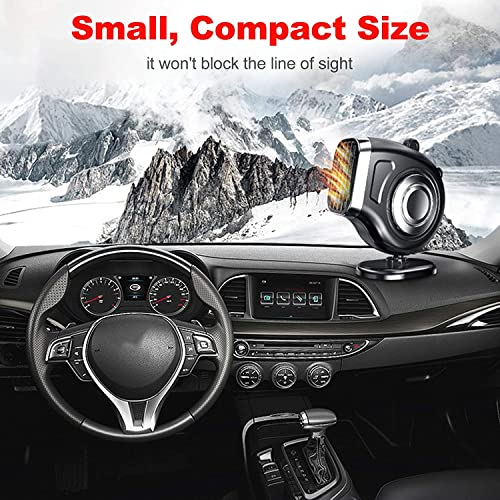 Mini Car Heater, 12V 150W Car Fan Defroster, Auto Heating/Cooling Fan with Rotating Base Fairing Securing Clip,Plug in Cigarette Lighter (Black)