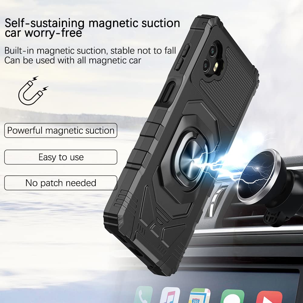 Case for Galaxy Xcover 6 Pro,Ring Kickstand for Magnetic Car Mount, Heavy Duty Military Grade Shockproof Phone Cover,PC+TPU Impact-Resistant Bumpers Protective Case,Drop-Proof,Scratch-Proof (Black)