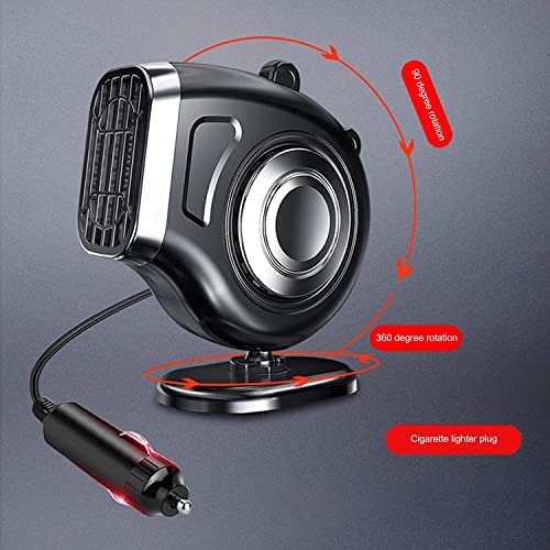 Mini Car Heater, 12V 150W Car Fan Defroster, Auto Heating/Cooling Fan with Rotating Base Fairing Securing Clip,Plug in Cigarette Lighter (Black)