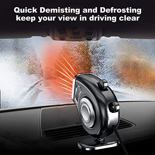 Mini Car Heater, 12V 150W Car Fan Defroster, Auto Heating/Cooling Fan with Rotating Base Fairing Securing Clip,Plug in Cigarette Lighter (Black)