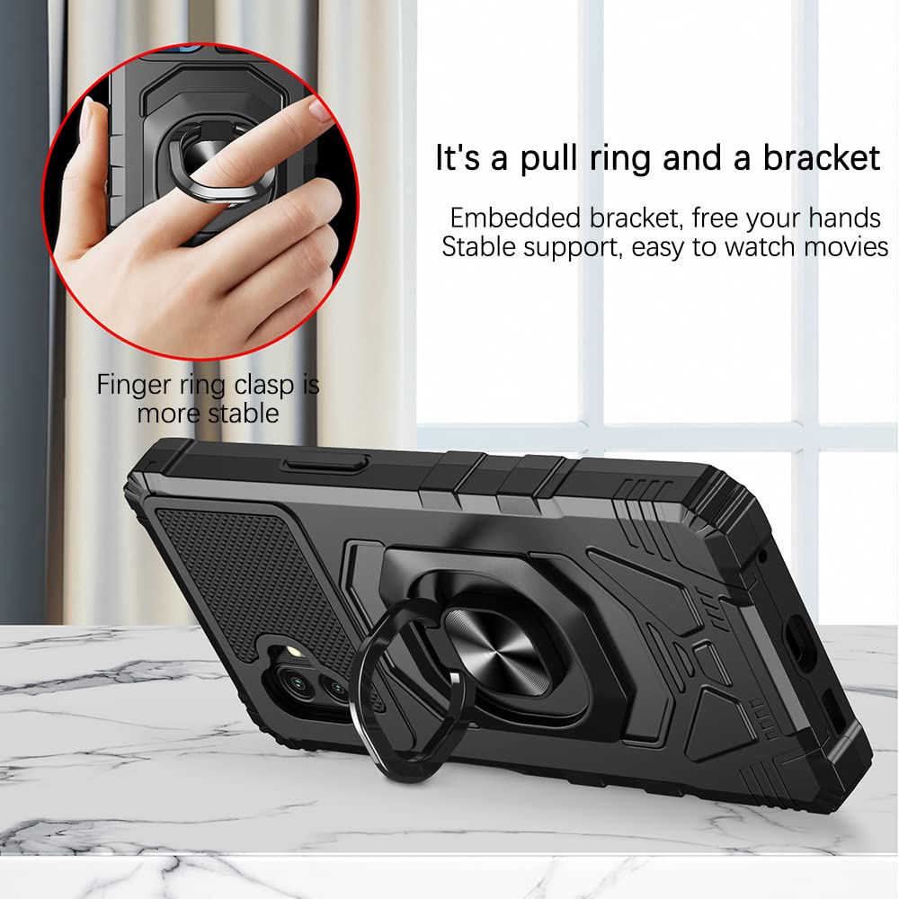 Case for Galaxy Xcover 6 Pro,Ring Kickstand for Magnetic Car Mount, Heavy Duty Military Grade Shockproof Phone Cover,PC+TPU Impact-Resistant Bumpers Protective Case,Drop-Proof,Scratch-Proof (Black)