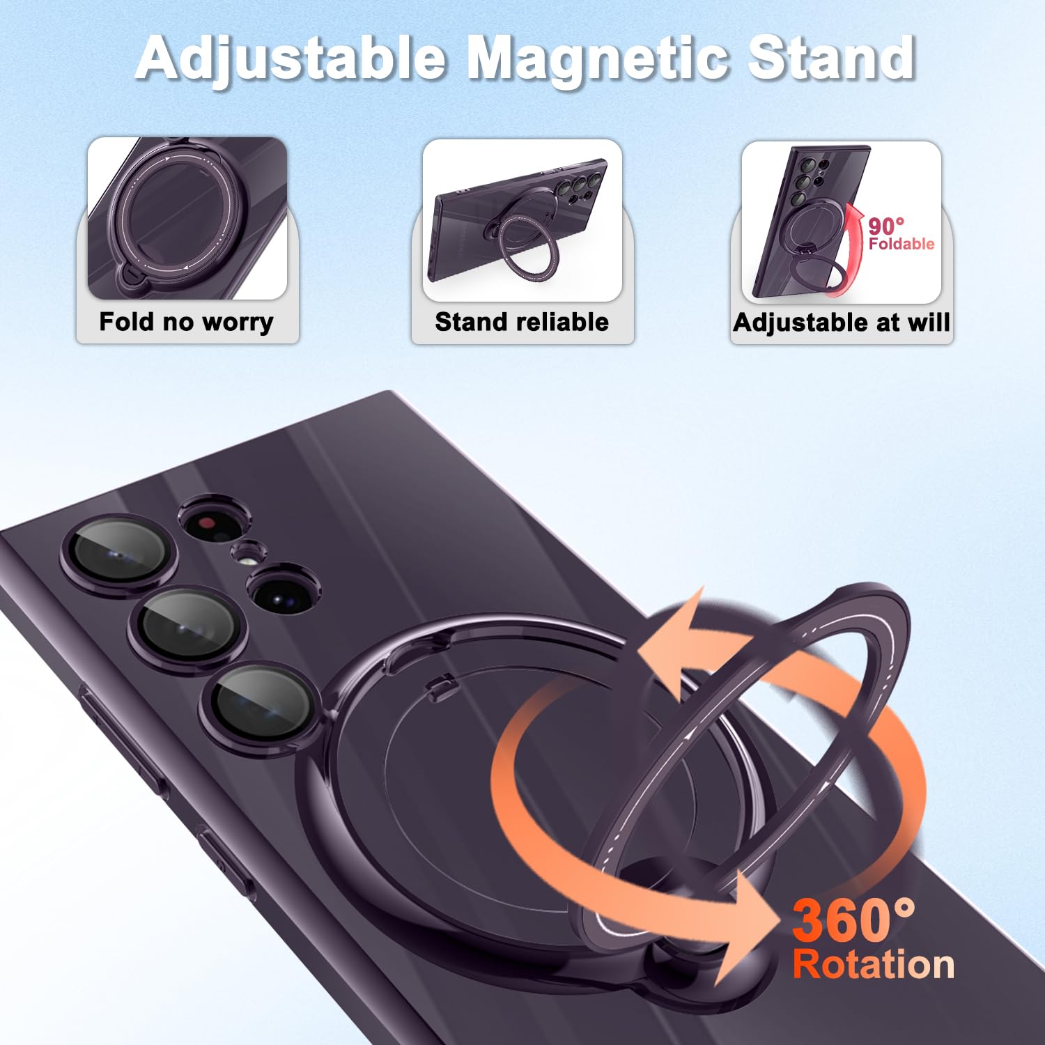 Tnarru Compatible with Samsung Galaxy S23 Ultra Case with Ring Holder [Compatible with Mag-Safe] [360° Rotatable Kickstand] Plating Protective Case for Galaxy S23 Ultra Purple