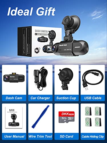 Dual Dash Cam 1080P, Dash Cam Front and Inside, Dash Camera for Cars with 32GB SD Card, Infrared Night Vision, 1.5 inch IPS Screen, Loop Recording, Accident Lock, WDR, Parking Monitor for Taxi Driver