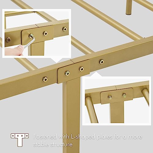 Topeakmart Twin Bed Frames Metal Bed with Vintage Style/Criss-Cross Design Headboard/Mattress Foundation/No Box Spring Needed/Under Bed Storage/Strong Slat Support Antique Gold Twin Bed