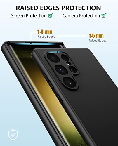FNTCASE for Samsung Galaxy S23-Ultra Case: Slim Protective Shockproof Silicone Cell Phone Cases - Matte Rubber Dual Layer Cell Phone Cover Hard Bumper (Black)