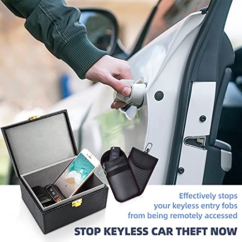 Samfolk Faraday Box with Faraday Pouch 2 Pack, Keyless Entry Car Key Safe Protector RFID Anti-Theft Signal Blocking Cages
