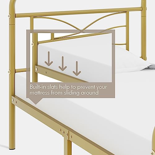 Topeakmart Twin Bed Frames Metal Bed with Vintage Style/Criss-Cross Design Headboard/Mattress Foundation/No Box Spring Needed/Under Bed Storage/Strong Slat Support Antique Gold Twin Bed