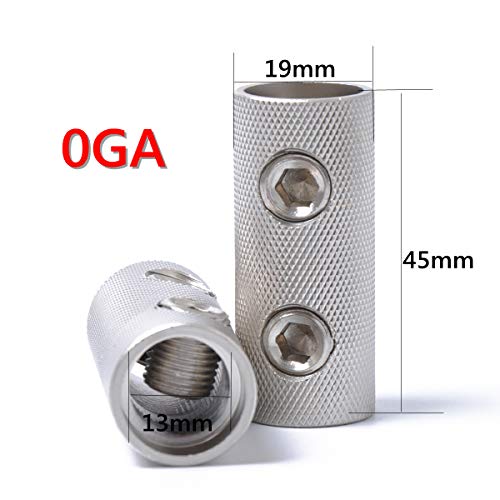 Wakauto 2 PCS 1/0 Gauge Wire Couplers Audio Car Brass Terminal Butt Connectors - 0GA