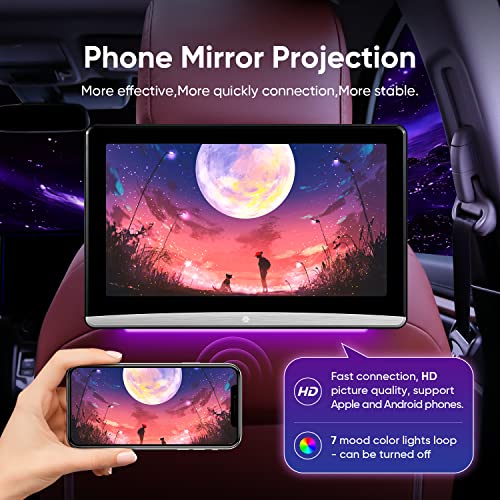 11.5 Inch(2G ram 32G ROM) 5G OTA 4K Android 10.0 Portable Multifunction Car TV Headrest Monitor Tablet Touch Screen 1080P Headset WiFi/Bluetooth/USB/SD/HDMI in+Out/FM/Mirror Link Video Player ((2PC)
