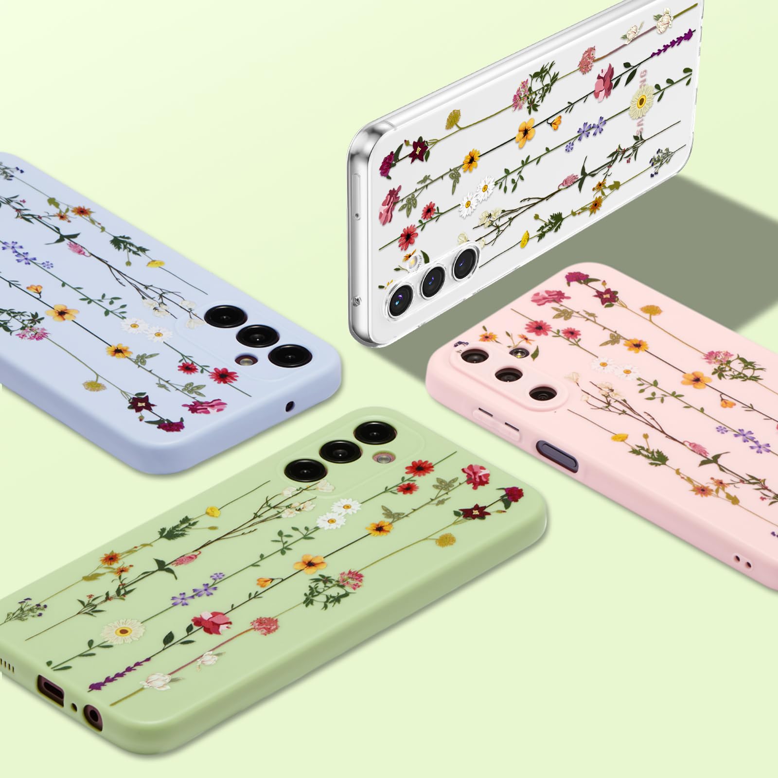 ZTOFERA Floral Case for Samsung Galaxy A14 5G,Clear Cute Flower Pattern Case for Girls Women,Flexible Silicone Protective Slim Shockproof Bumper Phone Case for Samsung Galaxy A14 5G,Green