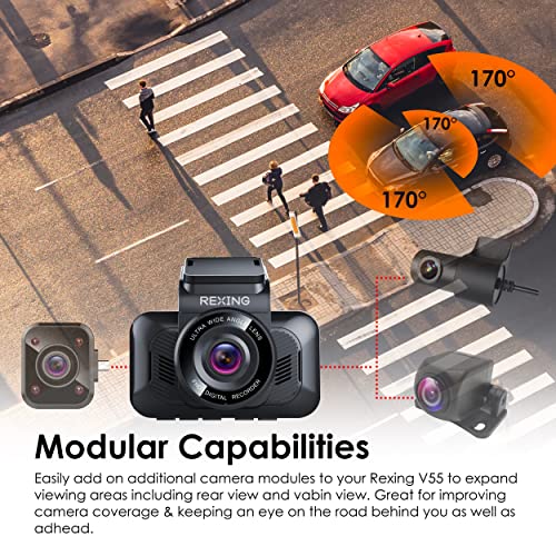 RexingUSA V55 Dash Cam - 4k Modular Capabilities, 5.0 GHz Wi-Fi, GPS Car Dash Camera Recorder, Night Vision, Loop Recording, Parking Monitor, Supercapacitor, Support 256GB Max, Voice Control (2023)