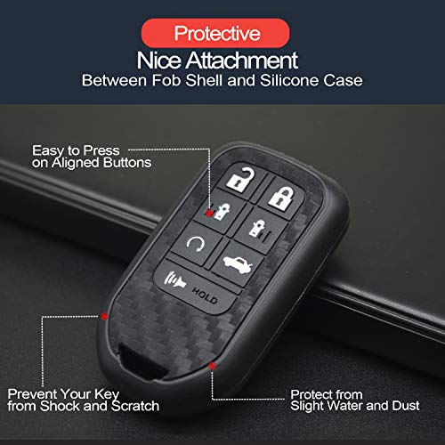 INFIPAR 2pcs Compatible with Honda Odyssey 7 Buttons Smart Carbon Fiber Looks Rubber Silicone Case Cover Protector Keyless Remote Jacket for 2018 2019 Honda Odyssey Elite EXL EX EX-L LX Touring