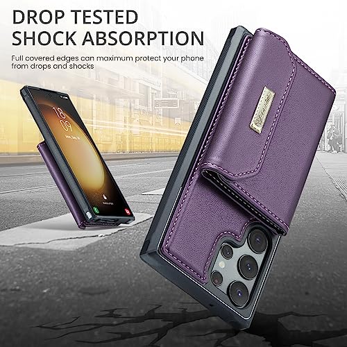 Strapurs Samsung Galaxy S23 Ultra Case, Samsung Galaxy S23 Ultra Case Wallet with Card Holder, Phone Case for Samsung S23 Ultra 5G Protective Shockproof Premium Leather Cases for Women Men,Purple