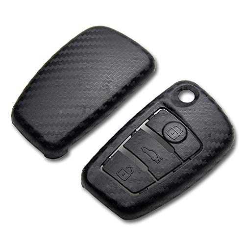 TANGSEN Flip Key Fob Case Personalized 3D Carbon Fiber Emboss ABS Plastic Protective Cover for Audi A1 A3 A4 A5 A6 A8 Q3 Q5 Q7 R8 RS4 S3 S4 S5 S6 S8 TT Quattro 3 4 Button Keyless Entry Remote