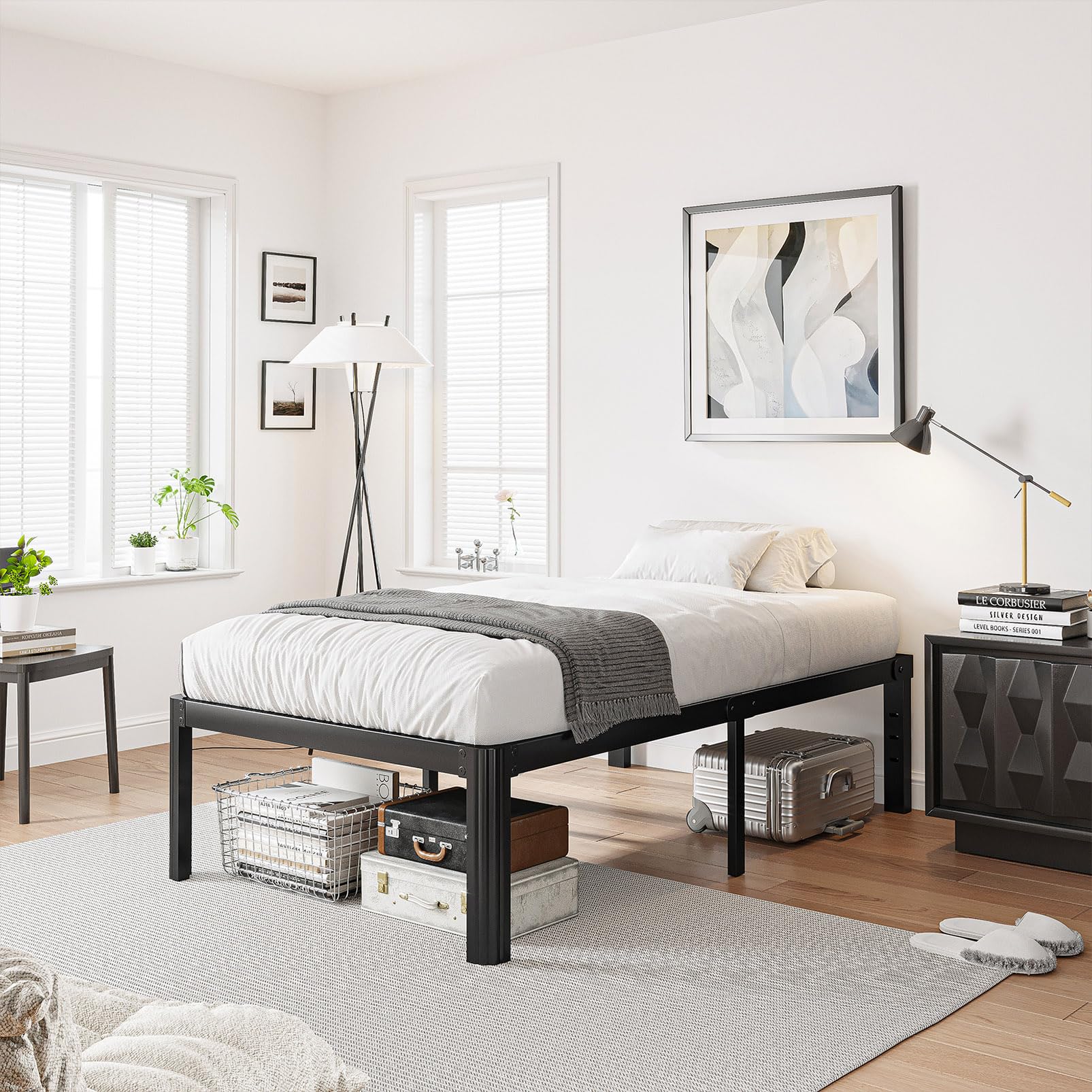 Nordicbed 16 Inch High Platform Twin Bed Frame No Box Spring Needed, Metal Bed Frame Twin, Noise Free, Easy Assembly, Heavy Duty, Black