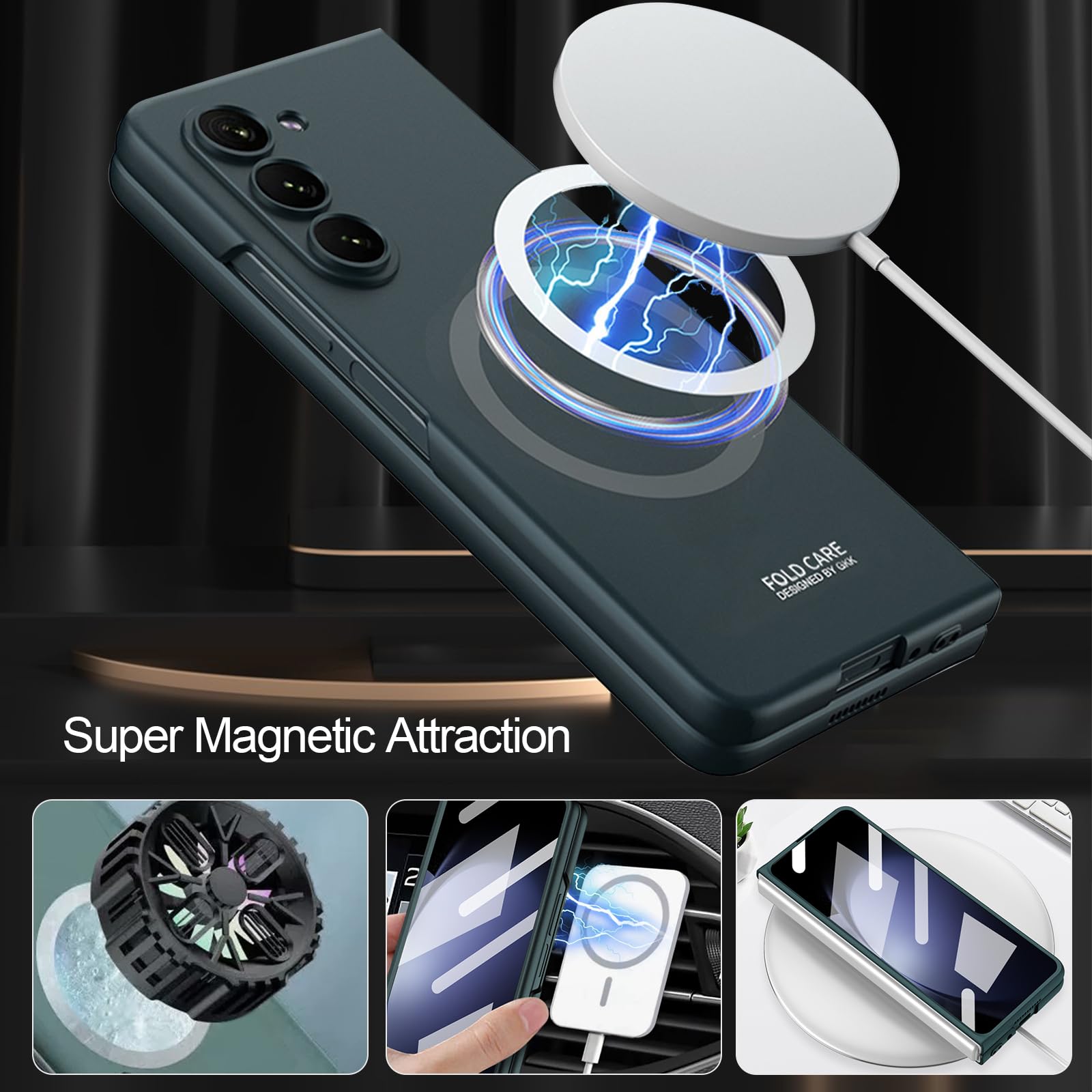 Magnetic Case for Samsung Z Fold 5, Compatible with Magsafe Z Fold 5 Case Built-in Screen Protector, Support Wireless Charger Anti-Scratch Shockproof Slim Case for Samsung Galaxy Z Fold 5 2023 (Black)