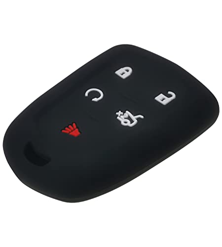 waymei Silicone Key Fob Cover Remote Keyless Case Protector Compatible with 2014-2019 Cadillac ATS CT6 CTS Escalade Escalade ESV SRX XT5 XTS HYQ2AB HYQ2EB (5 Buttons Black & Pink)