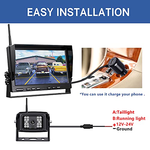 ZEROXCLUB 10'' 1080P Wireless Backup Camera System, 10 Inch DVR Quad Split Monitor Wireless Rear Side View Cameras, IP69 Waterproof Digital Signal Record System for RV/Truck/Trailer/Camper-BW104SL