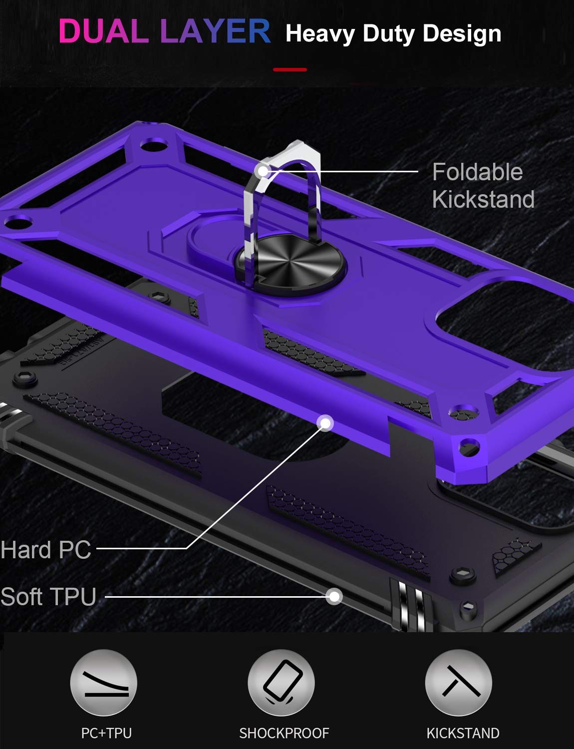 LUMARKE for Galaxy A51 5G Case with Screen Protector,Pass 16ft. Drop Tested Military Grade Protective Phone Cover with Magnetic Ring Kickstand Compatible with Car Mount Holder Purple