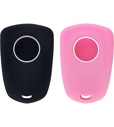 waymei Silicone Key Fob Cover Remote Keyless Case Protector Compatible with 2014-2019 Cadillac ATS CT6 CTS Escalade Escalade ESV SRX XT5 XTS HYQ2AB HYQ2EB (5 Buttons Black & Pink)