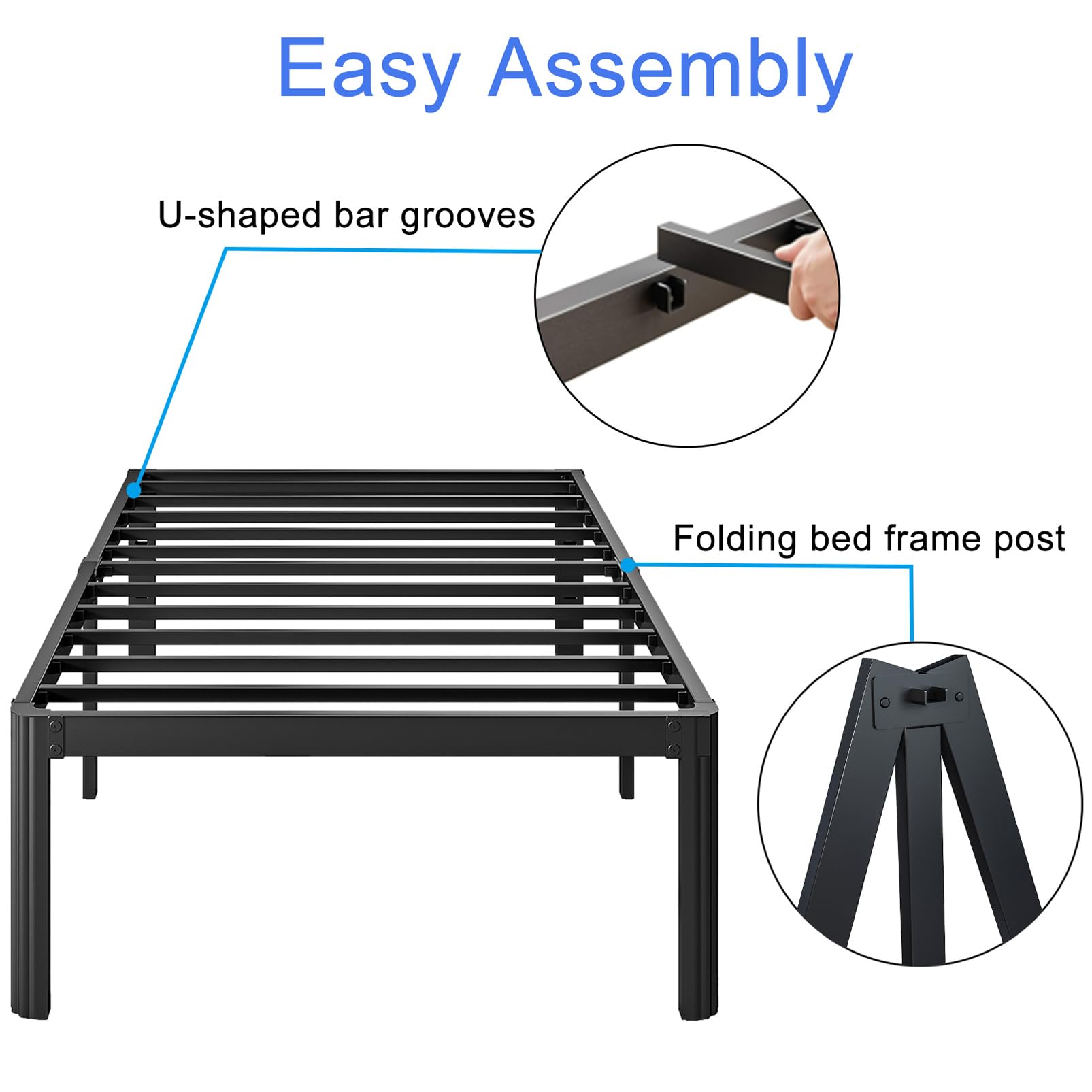 Nordicbed 16 Inch High Platform Twin Bed Frame No Box Spring Needed, Metal Bed Frame Twin, Noise Free, Easy Assembly, Heavy Duty, Black