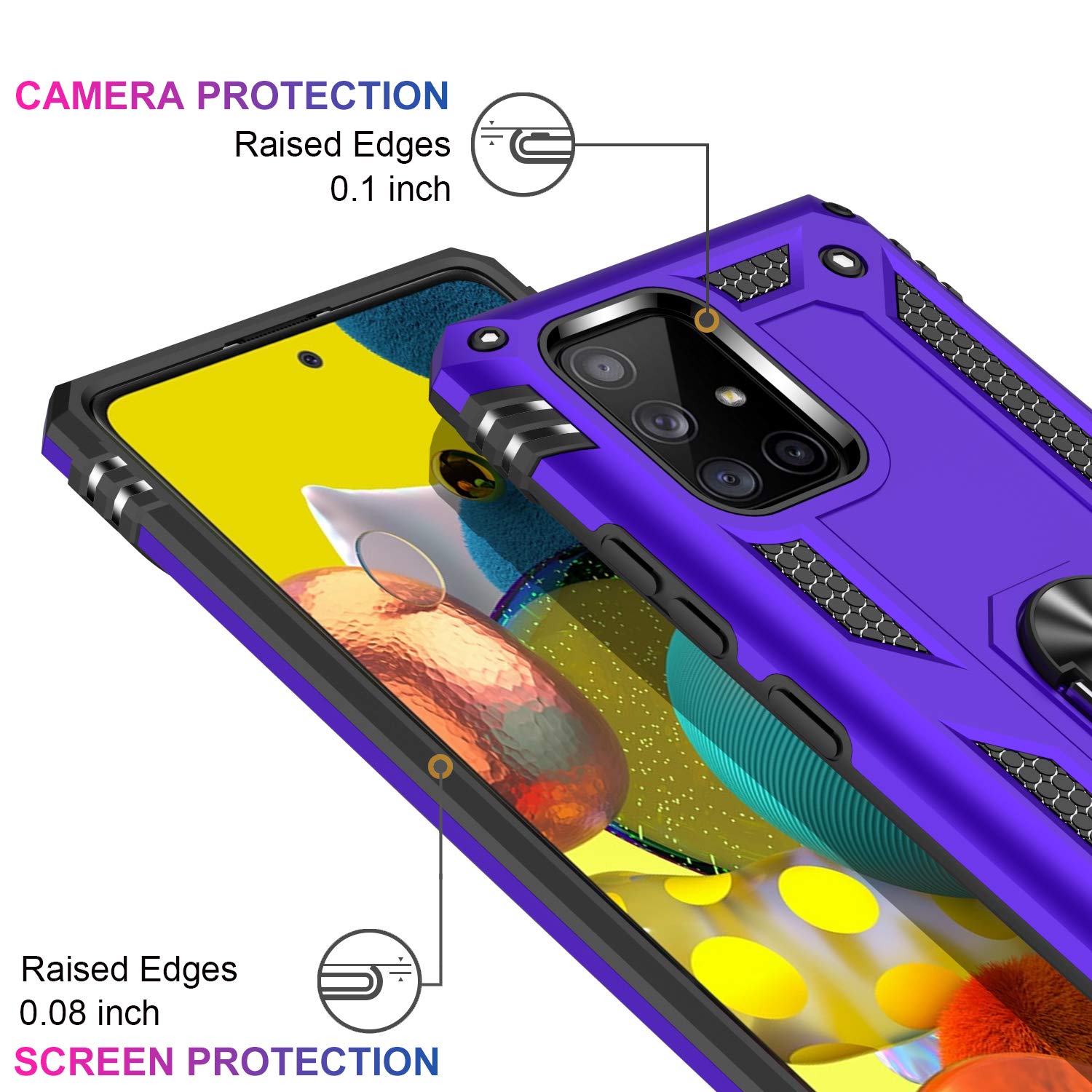 LUMARKE for Galaxy A51 5G Case with Screen Protector,Pass 16ft. Drop Tested Military Grade Protective Phone Cover with Magnetic Ring Kickstand Compatible with Car Mount Holder Purple